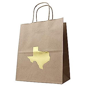 6 Texas Gift Bag with Gold Foil State of Texas Shape Kraft Gift Bag Cub Size 8 x 4 3/4 x 10 1/4 Inches