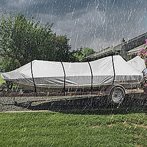 RVMasking 800D 100% Waterproof Boat Cover for V-Hull Runabouts and Bass Boats (16'-18.5'L by up to 98" W, Gray)