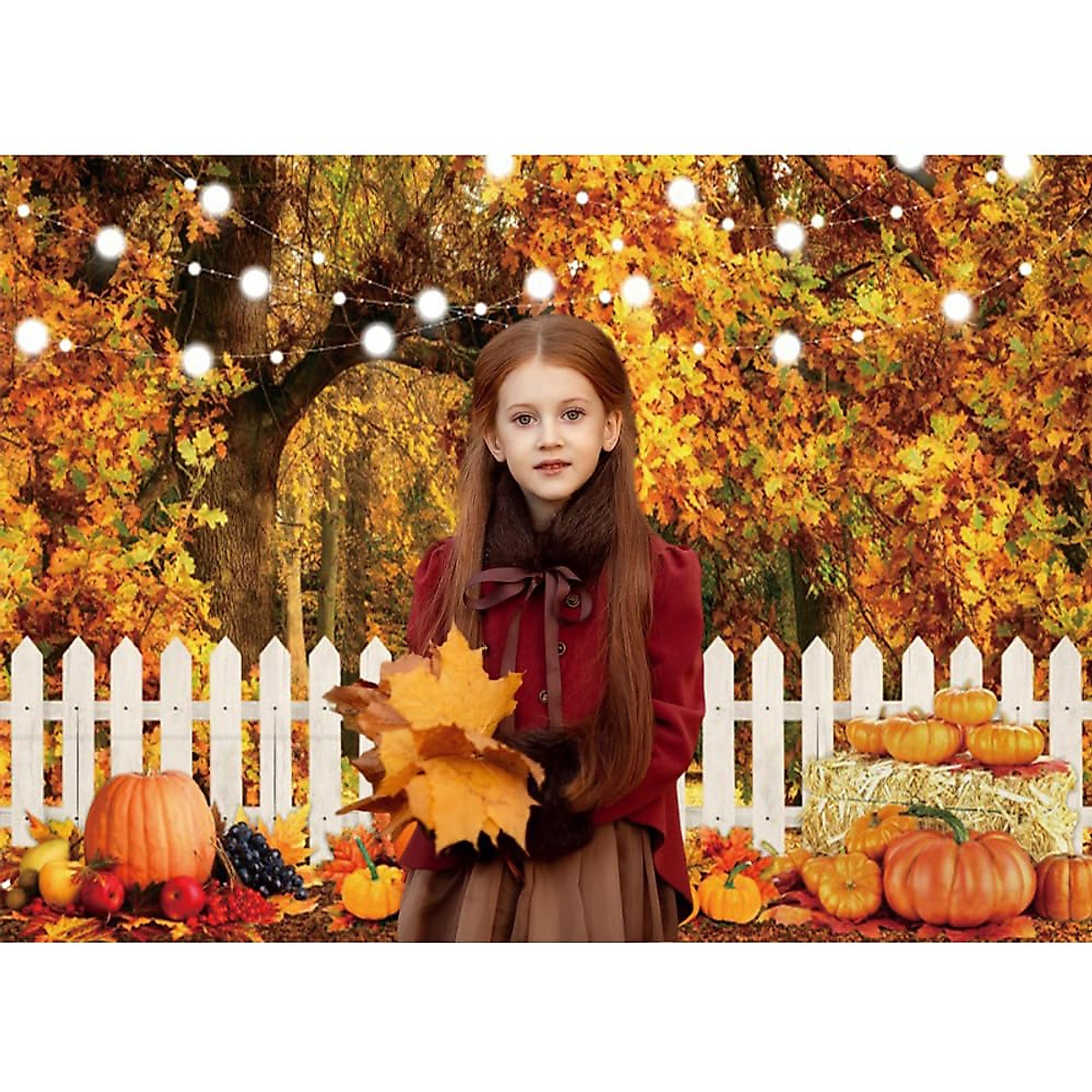 LFEEY Autumn Forest Thanksgiving Day Photography Backdrop, 10x8ft Rustic Fall Barn Pumpkin Thanksgiving Party Farm Harvest Event Backdrop, Kids Adults Photoshoot Photo Booth Studio Prop