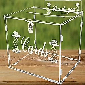 FCDECOR Acrylic Wedding Card Box with Lock, Clear Card Boxes for Wedding Reception Money Holder with Card Sign for Wedding Decorations, Baby Showers, Birthdays, Bridal or Graduation Party Supplies