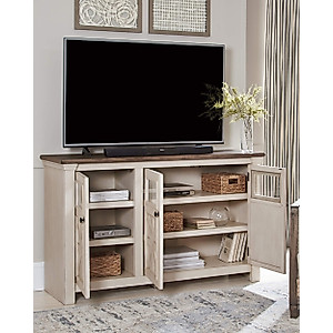 Signature Design by Ashley Bolanburg Farmhouse TV Stand Fits TVs up to 58", 2 Cabinet Doors and 4 Adjustable Storage Shelves, Whitewash & Light Brown