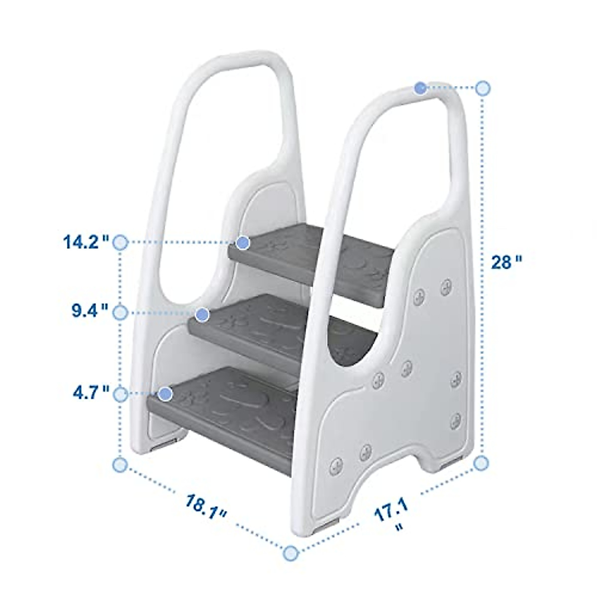 Toddler 3 Step Stool Standing Tower for Kids Plastic Learning Helper Stool for Kitchen Counter Book Shelf Bathroom Sink Toilet Potty Training with Handles(Gray)