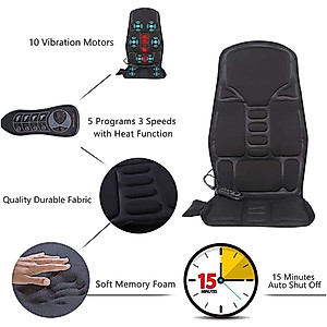 SLOTHMORE IDODO Vibration Back Massage Cushion, Massager Chair Pad with Heat, 10 Vibrating Motors & Heating Therapy to Release Stress and Fatigue for Car Use, Home or Office