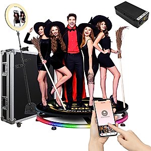 HARZHI 360 Photo Booth with Flight Case 100CM /39.4" + 24V Battery, 360 Photo Booth Machine for Parties Christmas Wedding,Software APP Remote Control Automatic Spin Accessories for 5-7 People