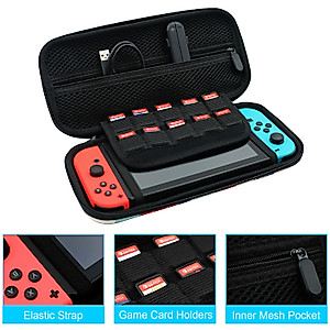 Pemlari Carry Case Compatible with Nintendo Switch OLED 2021/2017, Shockproof EVA Protective Cover with 10 Game Card Slots, Travel Bag w/Inner Pocket for Console Joy-Con&Accessories, Colorful Loves
