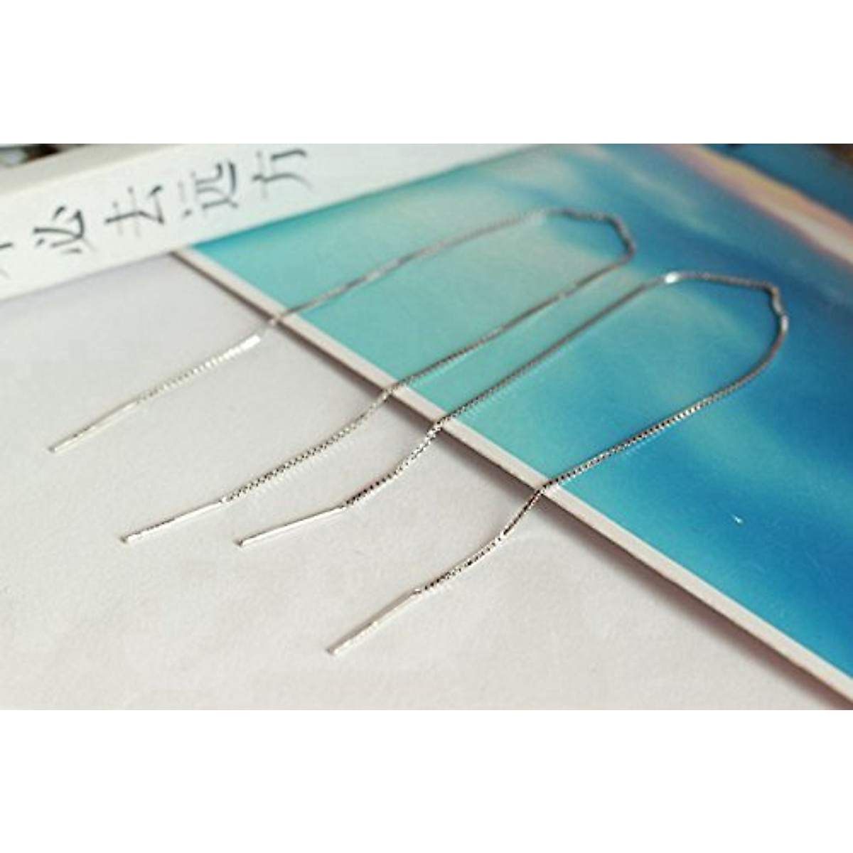 A Pair 925 Sterling Silver Tassel Threader Drop Earrings Long Chain Ear Line (silvery)