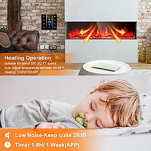 Cosmopolitan Fireplaces Phoenix Omnivue Series 68 inch 3 Sided Electric Fireplace Insert, Smart Wi-Fi Wall Mount/Built-in Fireplaces, 251 Realistic Flames, Low Noise 3000/1500Watt Fireplace Heater