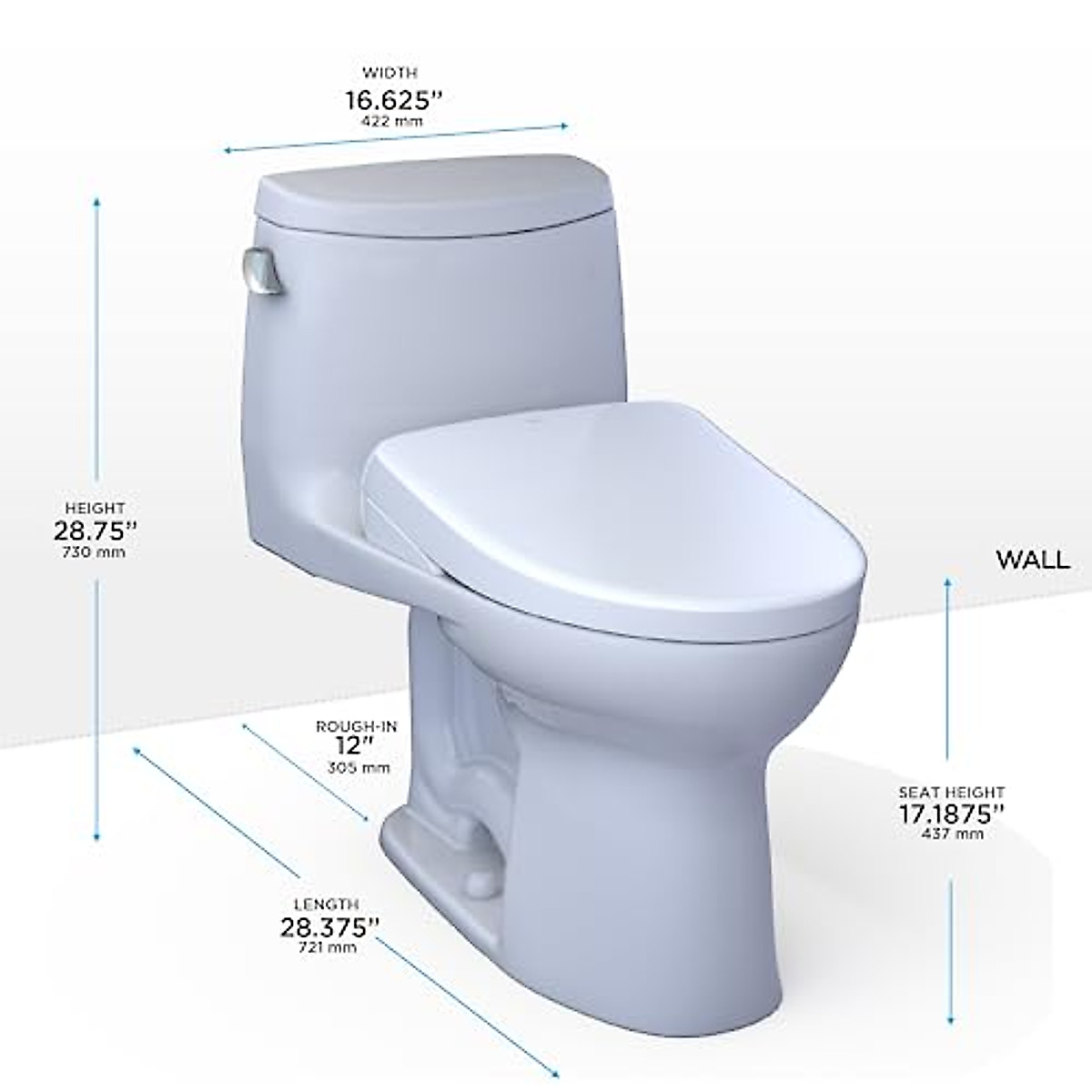 TOTO WASHLET+ UltraMax II One-Piece Elongated 1.28 GPF Toilet with Auto Flush WASHLET+ S7A Contemporary Bidet Seat, Cotton White - MW6044736CEFGA#01