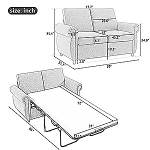Merax Sleeper Couch Small Sofa for Living Room or Bedroom Including Pull Out Bed Sofabed, Compact, Brown w/Mattress