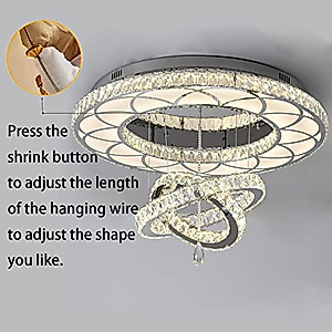W24'' Modern Crystal Chandeliers Living Room Crystal Ceiling Chandeliers Crystal 3 Ring Pendant light Chandeliers Dining Round Fixture Bedroom Empire Remote Dimmable LED (3000K-6000K) Fixtures