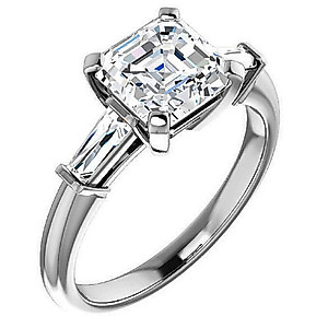 Moissanite Handmade Engagement Ring 2 CT Asscher Cut Moissanite Solitaire Wedding Ring for Women Propose Gifts VVS Colorless (925 Silver (White Gold Plated))