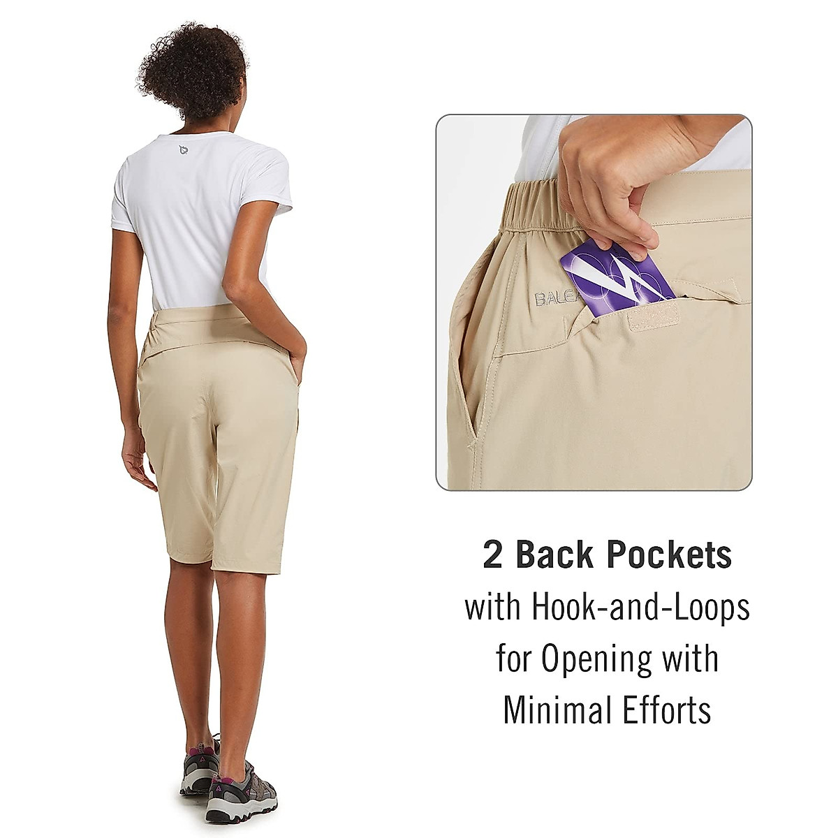 BALEAF Women's Bermuda Khaki Shorts Bermuda Hiking Long Quick Dry Elastic Waist for Work, Camping, Travel Size XL