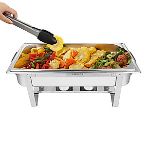 SILVER MOON 2 Pack 9 QT Stainless Steel Chafing Dish Buffet Set, Chafers and Buffet Warmers Sets, Foldable Chafing Dishes, Buffet Servers and Warmers, Food Warmers for Parties (Type 1)