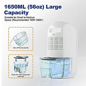 Dehumidifier, Makayla Dehumidifiers for Room 56oz(1650ml), 2 Working Modes/Auto Shut-off, Dual-Semiconductor Quiet Small Dehumidifiers for Home(550sq ft),Bedroom,Basement,Bathroom,Kitchen,RV