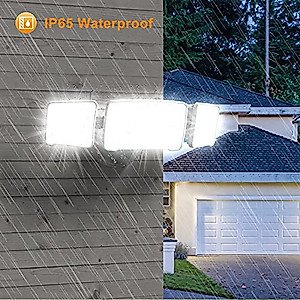 LEPOWER 3500LM Dusk to Dawn LED Security Lights Outdoor, 35W Outdoor Flood Light with Photocell, 5500K, IP65 Waterproof 3 Head Exterior Light for Garage, Patio, Yard