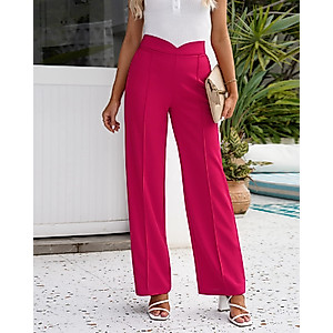 Vetinee Women Dress Pants Pink Front Crease Outfit Plus Size Elastic Waist Work Pants Boho Clothes for Women Hot Pink Size 16