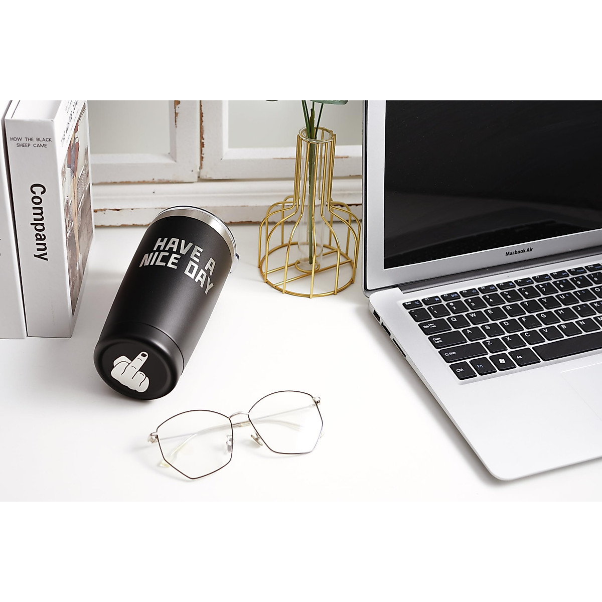 Funny Christmas Gifts Coffee Mug Tumbler with Middle Finger on the Bottom for Men and Women - White Elephant Gifts for Adults - Christmas Gifts Unique Holiday and Birthday Gag Gifts, 20oz Black