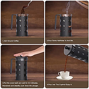 LapEasy French Press Coffee Maker, 34 Ounce (1000 ml) Thickened Borosilicate Glass Camping Coffee Makers with 3 Filter Screens, Coffee Press Dishwasher Safe, for 8 CUP