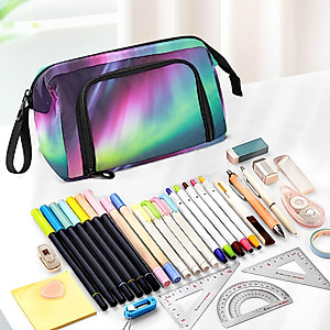 Glaphy Colorful Northern Lights Aurora Borealis Pencil Case Large Capacity Pencil Pouch Bag Pen Carrying Case Zipper Storage Stationery Bag for Office College School