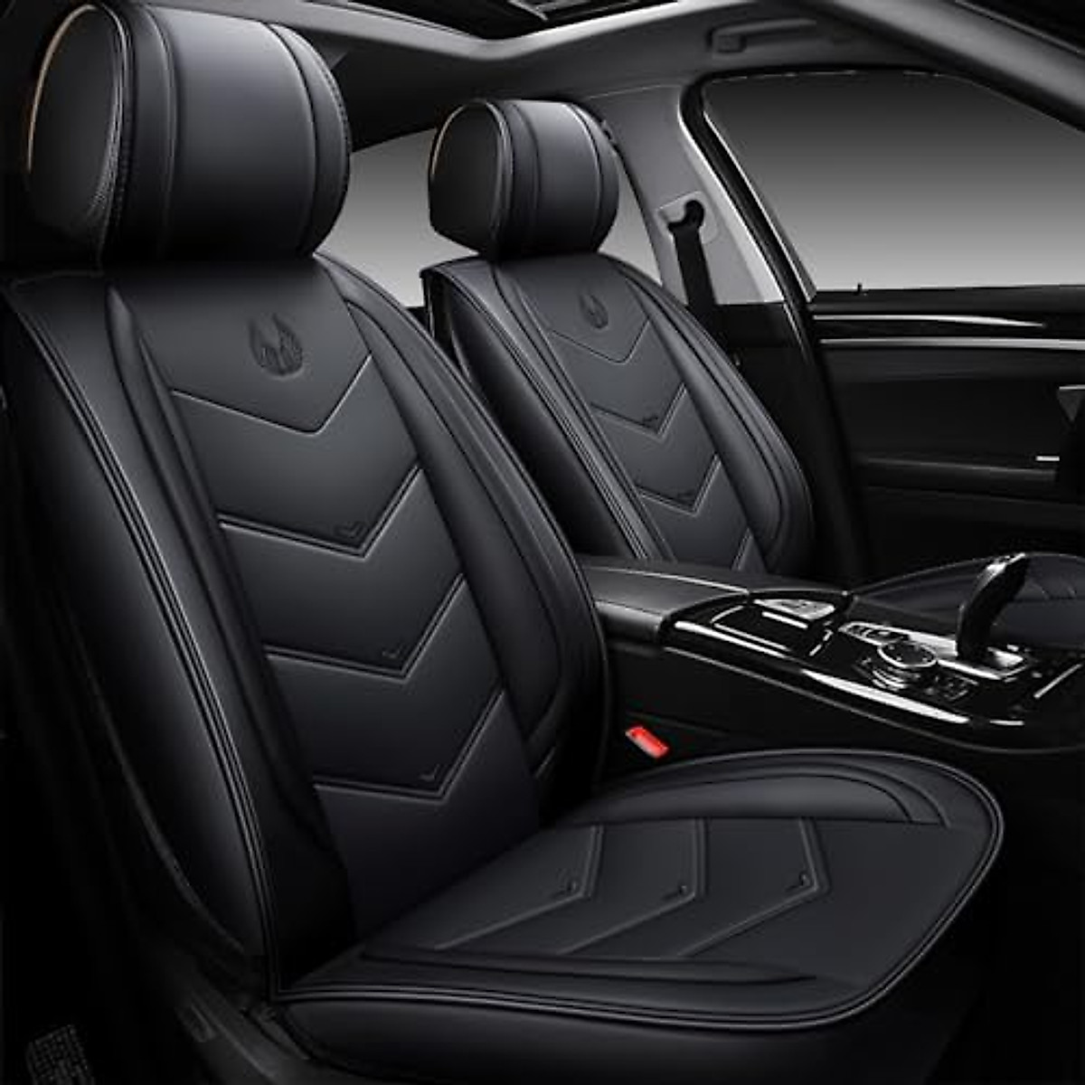 OASIS AUTO Z Car Seat Covers Accessories 2 Piece Front Premium PU Leather Cushion Protector Universal Fit for Most Cars SUV Pick-up Truck, Automotive Vehicle Auto Interior Décor (OS-003 Black)