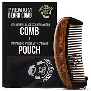 Beardilizer Beard Comb - 100% Natural Black Ox Buffalo Horn & Sandalwood Handle