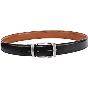 JUSTINREESS ENGLAND Eli Men’s Genuine Leather Reversible Belt 1.25", Leather Casual 2 Sides Belts with Anti-Scratch Zinc-Alloy Adjustable Buckle (Black & Brown, Size 34, Waist 32")