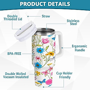 RPLIFE Wildflowers Tumbler, Stainless Steel Bottle, Water Bottle with Straw