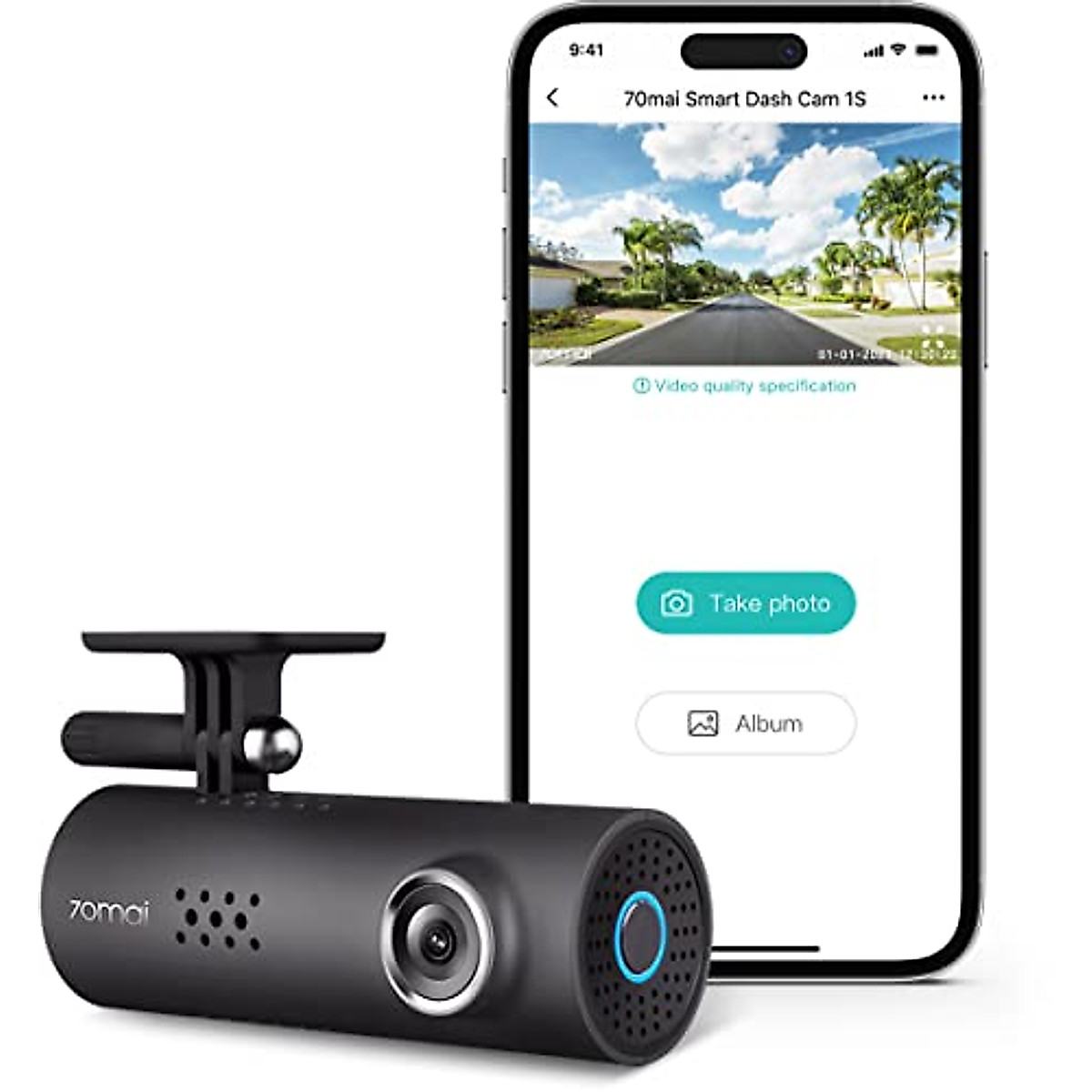 70mai Smart Dash Cam 1S, 1080P Full HD, Smart Dash Camera for Cars, Sony IMX307, Built-in G-Sensor, WDR, Powerful Night Vision