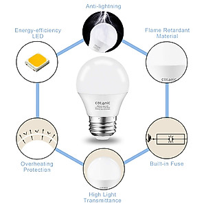 Cotanic A15 LED Bulb, Ceiling Fan Bulbs 6W (60W Equivalent),4000K Natural Daylight,E26 Standrad Base Light,600lm,CRI 80+ LED Globe Shape Bulb,Non-Dimmable,6 Packs