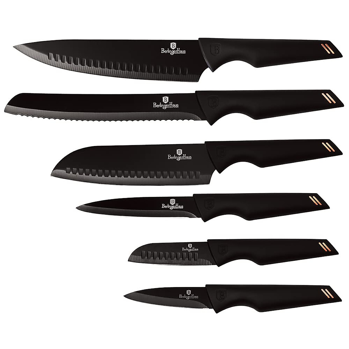 Berlinger Haus 6 Piece Knife Set, Black Silver Knives Set for Kitchen, Cooking Knives with Ergonomic Handles, Sharp Cutting Stainless Steel Chef Knife Set