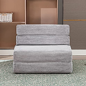 Mixoy Folding Sofa Mattress, Tri Fold Sofa Chair Bed 6.3”,Upholstered Guest Chaise,Floor Couch Sleeper,Folding Futon Sofa Bed Lounge Chaise for Guests,Living Room and Bedroom(Twin Size, Light Grey)