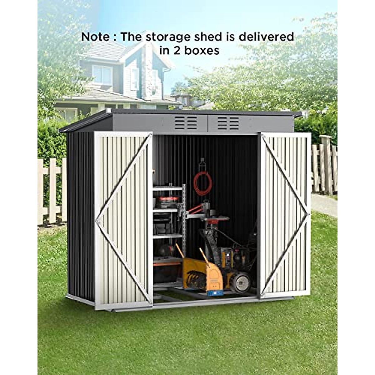 Bealife 6' x 4' Outdoor Storage Shed Clearance with Floor Base, Metal Outdoor Storage Cabinet with Double Lockable Doors, Waterproof Tool Shed, Backyard Shed for Garden, Patio, Lawn, in 2boxes(Grey)