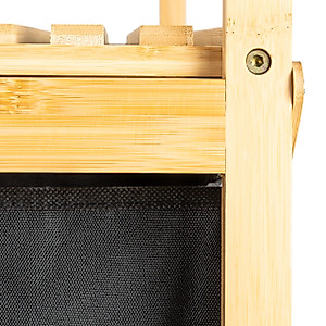 Household Essentials Bamboo Pull Out Double Hamper with Shelf, Natural and Black