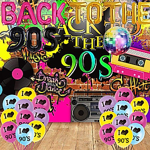 Back to The 90's Balloons Retro Radio 90s Party Banner Throwback 90's/Funny 1990's/I Love 90s/Rock Punk Music Dance Disco Boom Box Hip Hop 90th Birthday Wedding Party Supplies Decorations