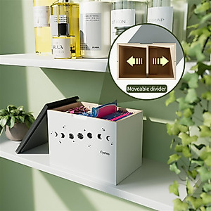 YIKIBOX Tampon Holder Storage for Bathroom with Tray Lid,Feminine Product Organizer,Wood Tampon Container Box,Essentials for Women,Thoughtful and Practical Gifts for Women(White)