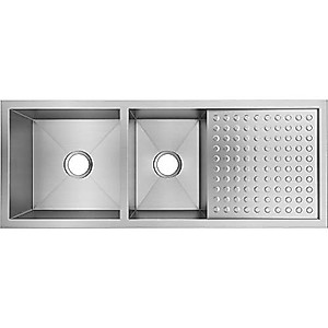 Elkay Crosstown EFU471810DBT 60/40 Double Bowl Undermount Stainless Steel Sink with Drainboard