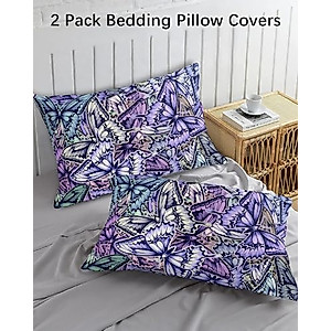 Hokiten Queen Size Pillow Covers Set of 2 - Purple Blue Teal Butterfly Microfiber Soft Pillowcases with Envelop Closure, Modern Abstract Art Lumbar Pillow Cover for Bedroom/Sofa/Couch, 20x30 Inches
