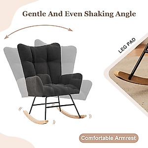 ODUWA Rocking Chair Nursery,Upholstered Teddy Glider Rocker Chairs with High Backrest, Modern Rocking Accent Armchair Comfy Side Chair for Nursery,Living Room,Bedroom,Offices