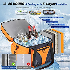 BAOXA Dual Compartment Soft Sided Cooler Bag, 55 Cans Collapsible Lunch Cooler Bags Insulated, Large Lunch Box for Men, Leak proof Lunch Bag for Beach Camping Travel Picnic (Orange)