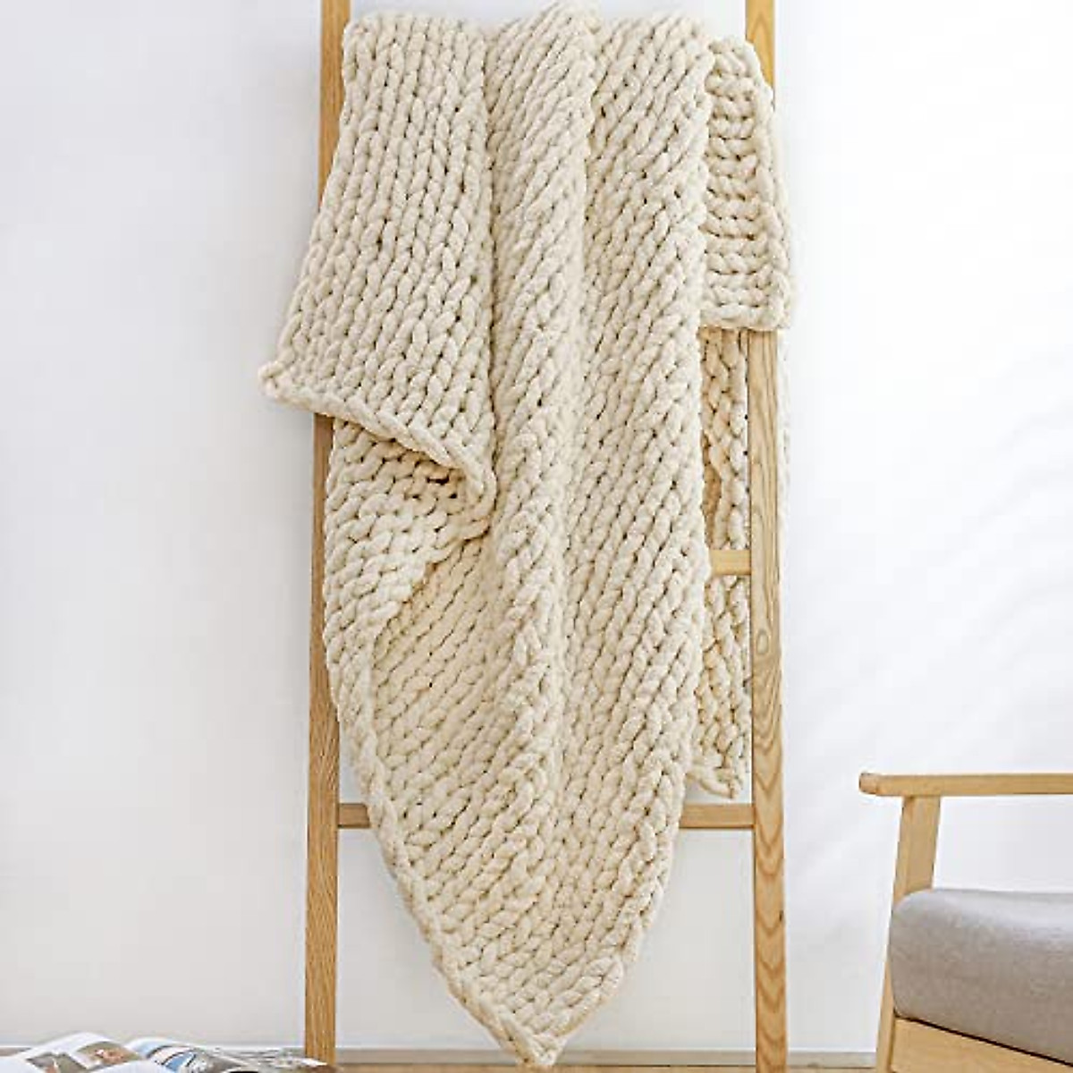 YAAPSU Chunky Knit Blanket Throw 51x63, Chenille Throw Blankets, Chunky Knitted Throw Blanket for Couch & Bed, Soft Large Knit Throw Blankets Chunky Yarn, Big Thick Cable Knit Crochet Blankets (Beige)