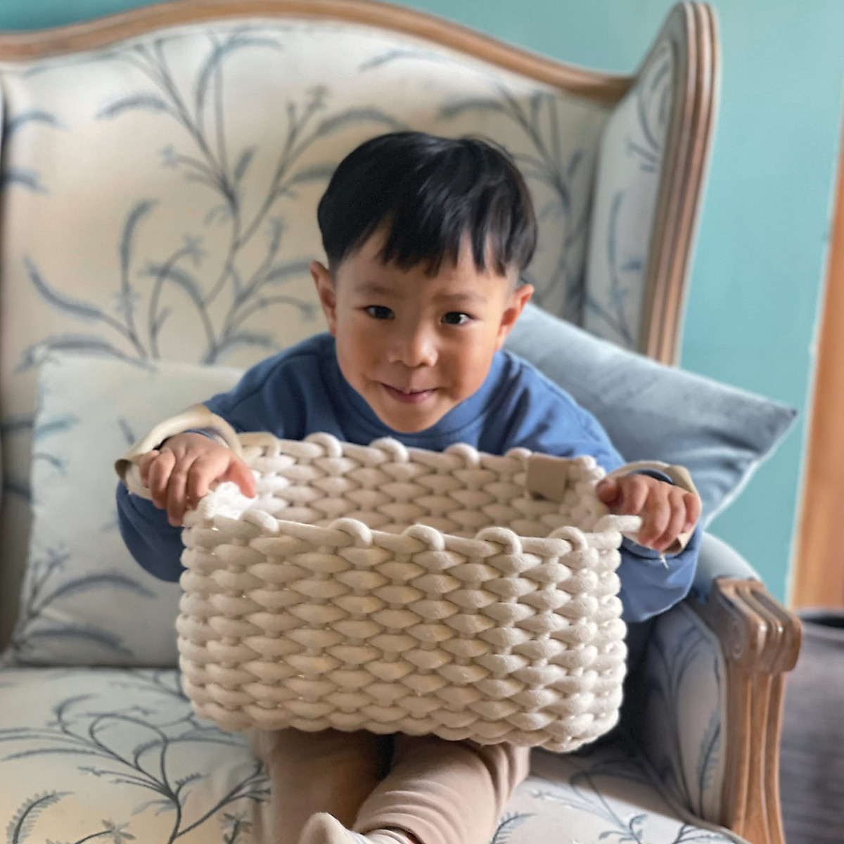 ART pinecone Handmade Thick Cotton Rope Basket | Woven Storage Basket | Basket Organizer | Woven Basket | Home Storage | Home Decor Storage (white & red, 18"*16")