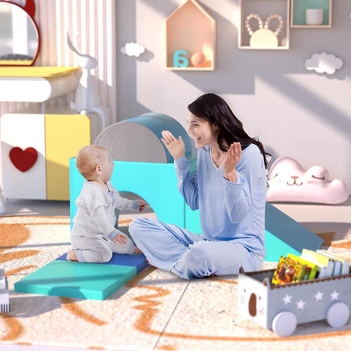 67i Toddler Foam Blocks Climbing Blocks Indoor Climbing Blocks for Toddlers 1-3 Soft Play Climbing Play Equipment Foam Blocks 5-Piece Climbing Blocks Indoor Play Foam Climbing Blocks (Blue)