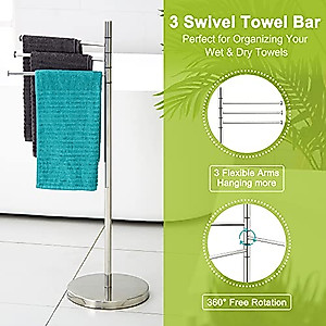 Standing Towel Racks for Bathroom, Freestanding Bathroom Towel Rack Stand with 3 Swivel Arms, Stainless Steel Outdoor Floor Towel Holder, Rust Proof Chrome, DECLUTTR
