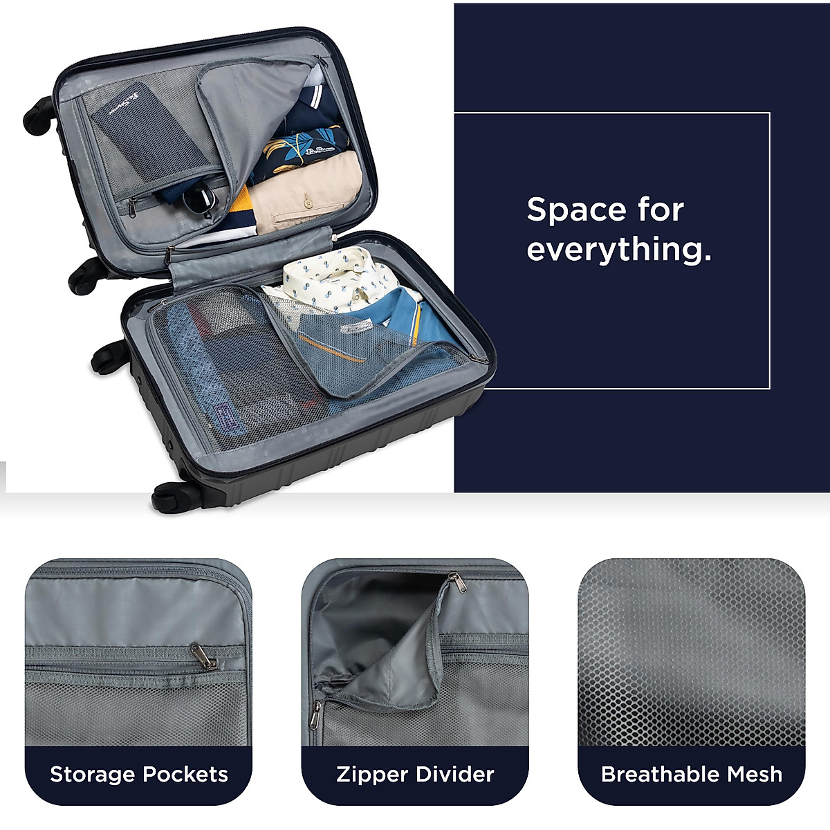 Ben Sherman Nottingham Lightweight Hardside 4-Wheel Spinner Travel Luggage, Charcoal, 3-Piece Set (20"/24"/28")