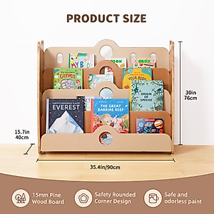 OOOK Solid Wood Pine Montessori Bookshelf, 4 Tier Nursery Book Shelves, Kids Bookshelf for Classroom, Durable Book Shelf for Kids Rooms, Perfect for Playroom, Bedroom, Study Living Room, Nursery