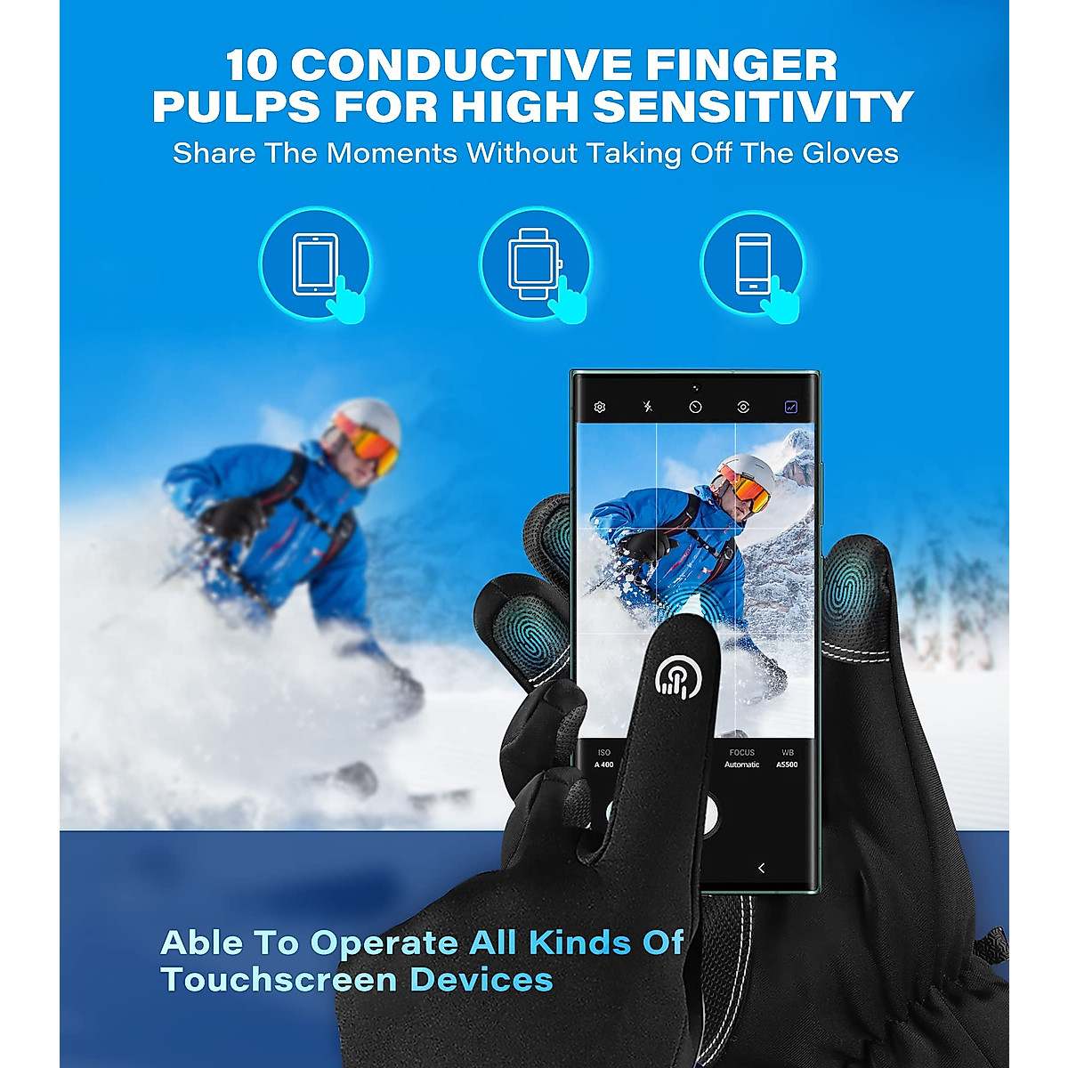 EMITGLAM Winter Gloves Men & Women Made with 3M Premium Insulation, Waterproof Snow Ski Gloves with 10 Touchscreen Fingers & 5-Layer Fabric, Windproof Thermal Warm Gloves for Cold Weather