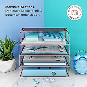 File Organizer for Desk, Letter Tray Desk Organizer, 4 Tier Desk Organizers and Accessories, File Folder Organizer, Desk File Organizer - Office Organization, 1 Upper Shelf, Wire Collection, Rose Gold