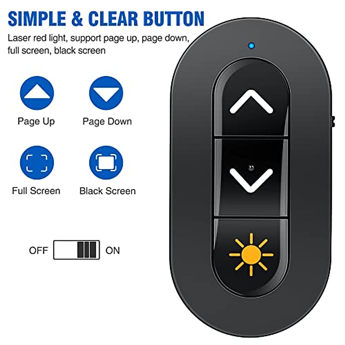 KICKDOT Presentation Clicker Remote with Red Laser Pointer, Finger Ring Powerpoint Clicker Rechargeable, RF 2.4GHz Wireless Presenter Slideshow Clicker for Powerpoint/Presentation/Google Slides/Mac/PC