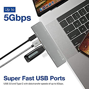 Verbatim 7-in-2 USB C Hub Adapter - 100W Power Delivery, USB 3.0, SD Card Readers for MacBook Pro + 6FT Monster 4K Ultra HDMI Cable