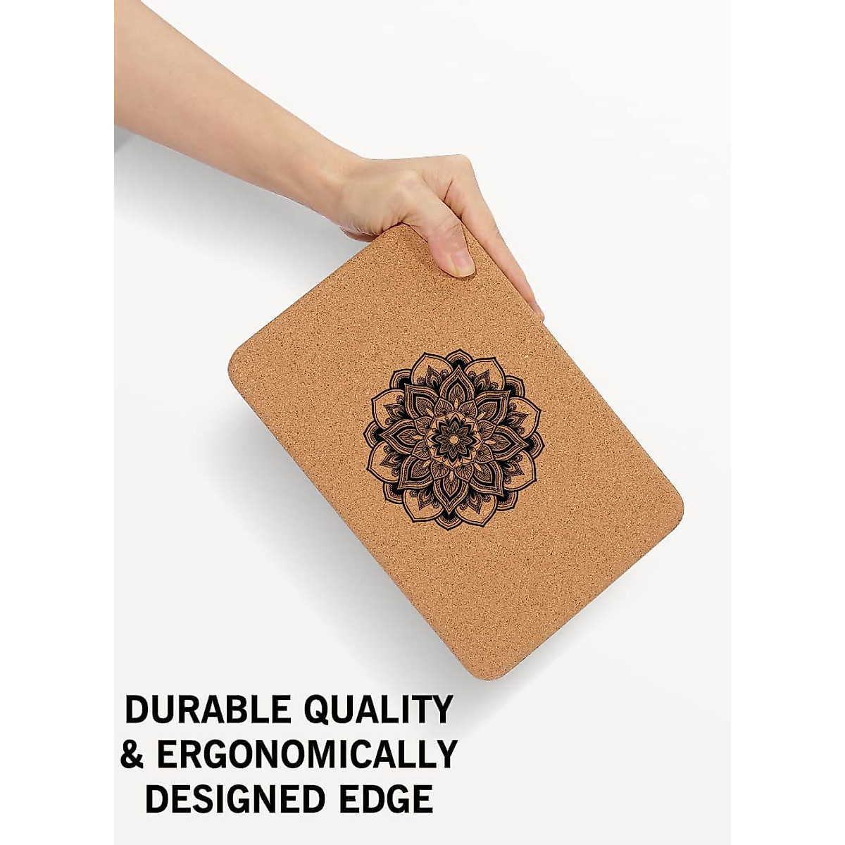 Aozora Cork Yoga Block Sustainable & Eco Friendly 2 Pack and Yoga Strap Set Made of The Finest Natural Cork for Better Support, Balance & Comfort (Mandala, 9 * 6 * 3（2pack))